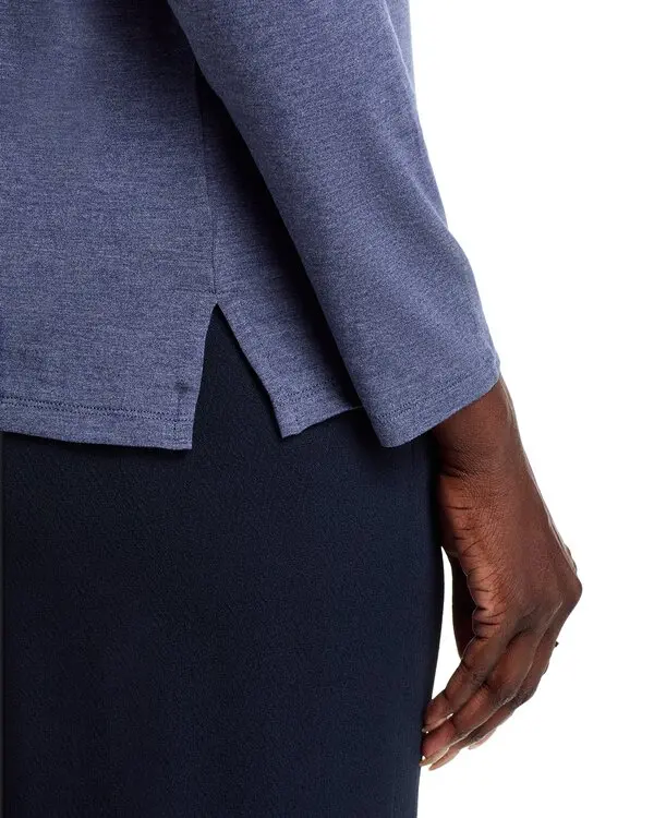 Majestic Filatures Soft Touch Long Sleeve Crewneck With Side Slits - Blue Denim