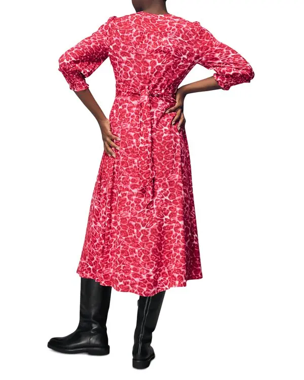 Whistles Clouded Leopard Shirred Midi Dress - Pink/multi
