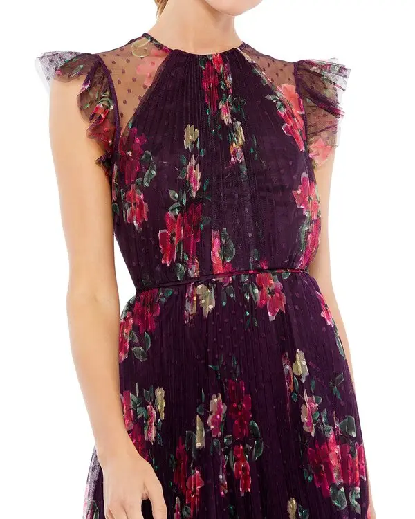 Mac Duggal Floral Flutter Sleeve Midi Dress