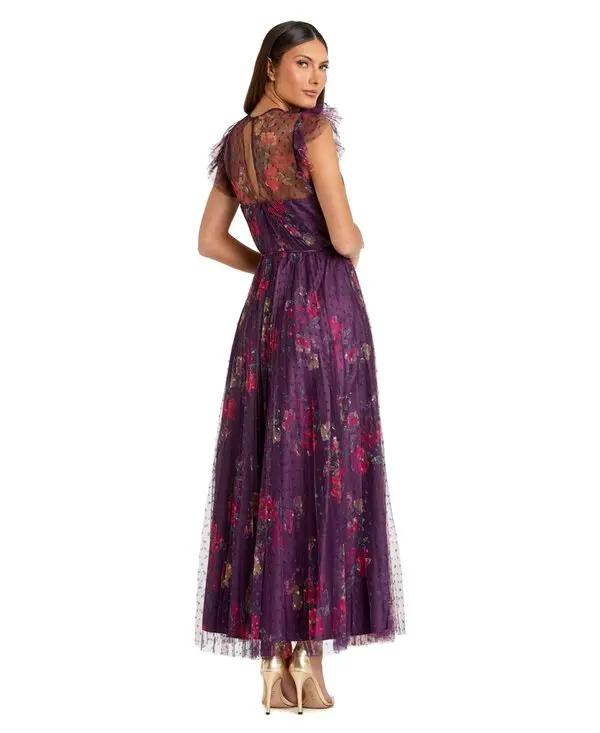 Mac Duggal Floral Flutter Sleeve Midi Dress