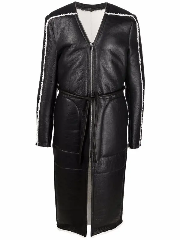 Rick Owens Klaus Shearling-Trim Coat - Black | Editorialist