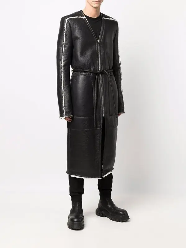 Rick Owens Klaus Shearling-Trim Coat - Black | Editorialist