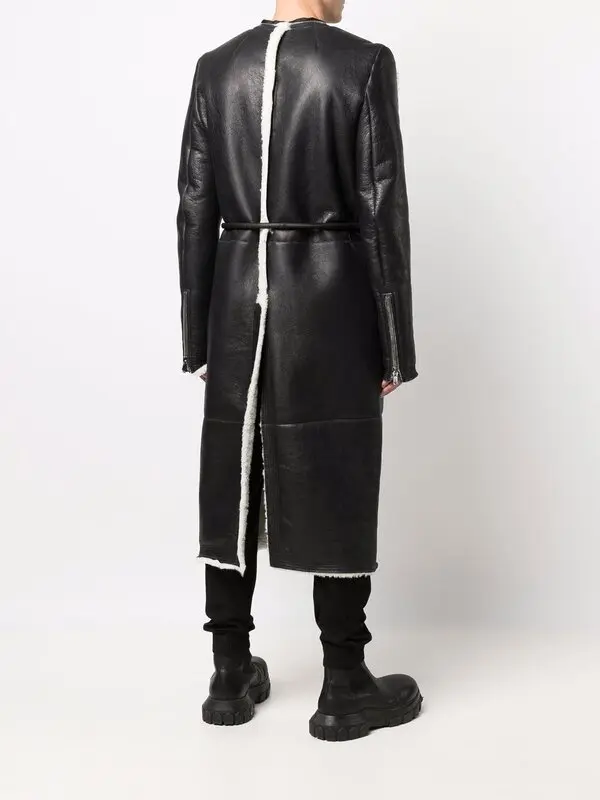 Rick Owens Klaus Shearling-Trim Coat - Black | Editorialist
