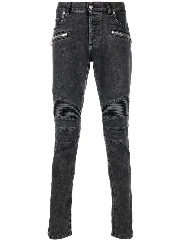 Balmain Ribbed-knee Slim-fit Jeans - Black