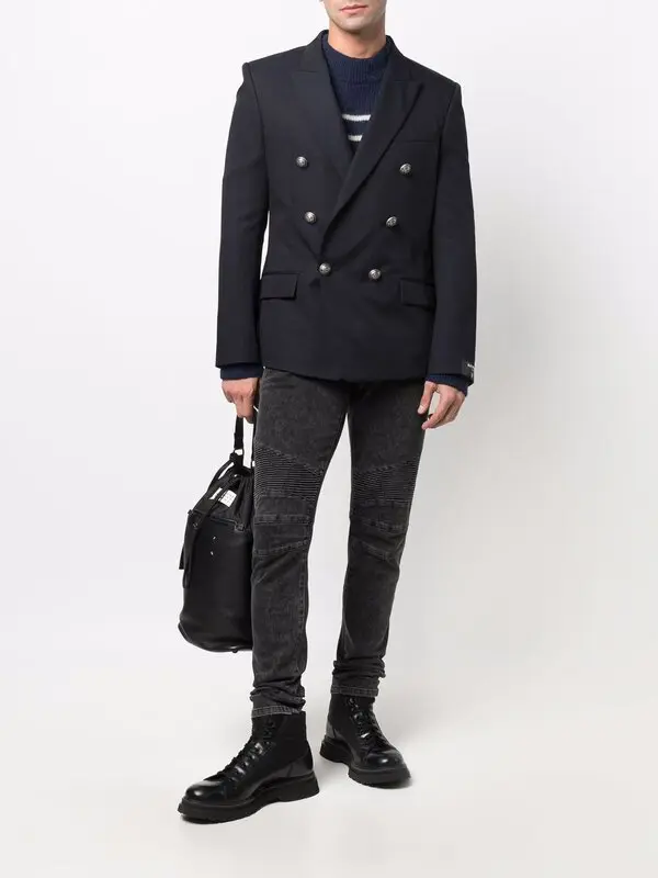 Balmain Ribbed-knee Slim-fit Jeans - Black