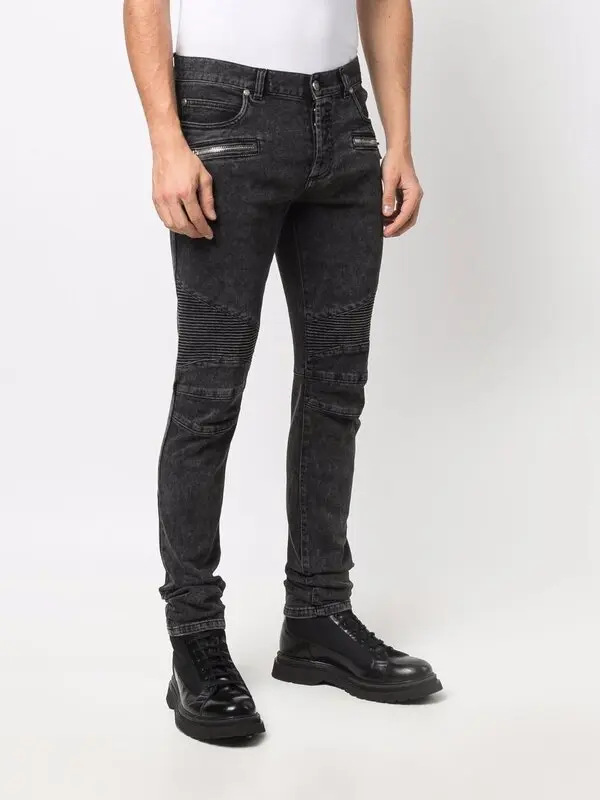 Balmain Ribbed-knee Slim-fit Jeans - Black