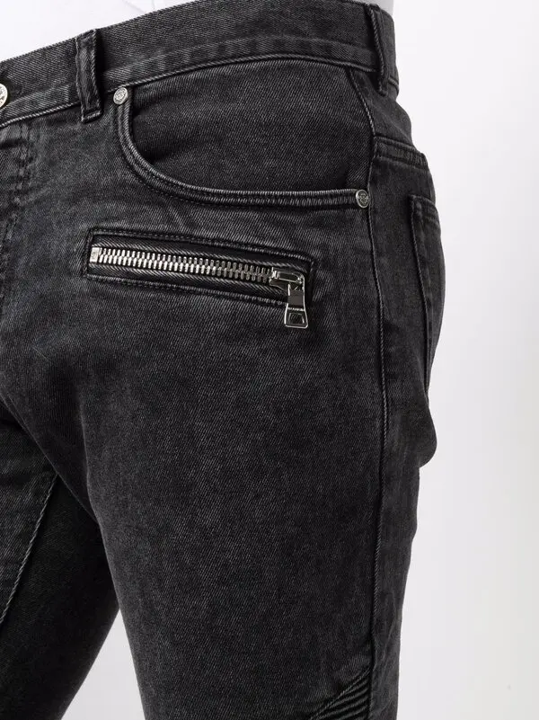 Balmain Ribbed-knee Slim-fit Jeans - Black