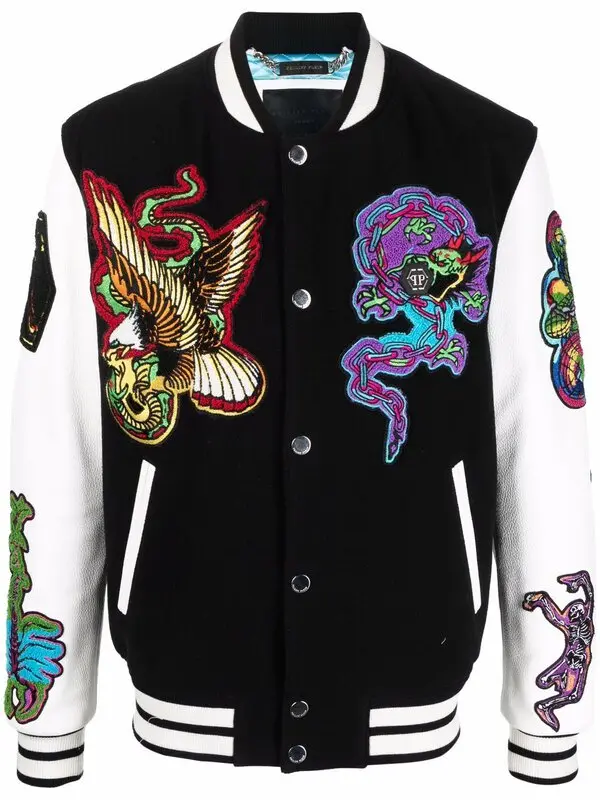 Philipp Plein Tattoo-patches Leather Bomber Jacket - Black