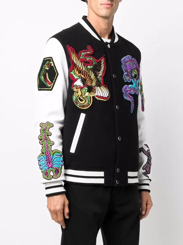 Philipp Plein Tattoo-patches Leather Bomber Jacket