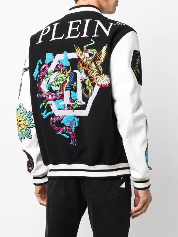 Philipp Plein Tattoo-patches Leather Bomber Jacket