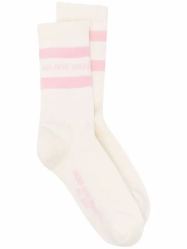 Golden Goose Distressed Striped Socks - White