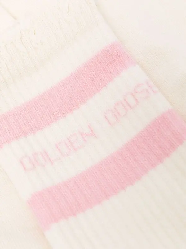 GOLDEN GOOSE Distressed Striped Socks - White