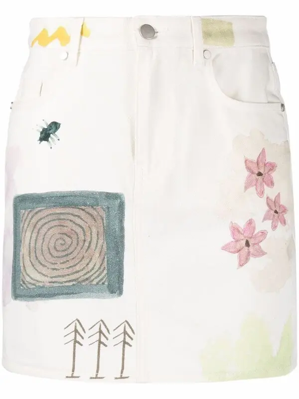 Alexander McQueen Floral-print Denim Mini Skirt - White