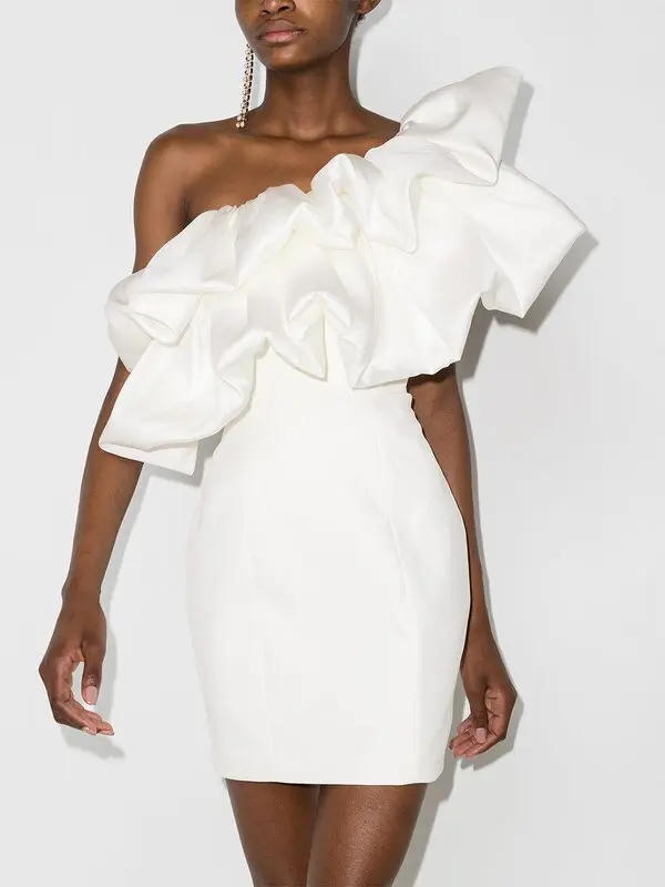 Solace London Finley Ruffled One-Shoulder Mini Dress In White - 20% Off |  Editorialist
