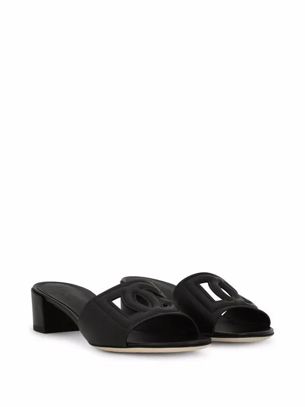 Dolce & Gabbana Logo Embossed Calf Leather Sandals - Black