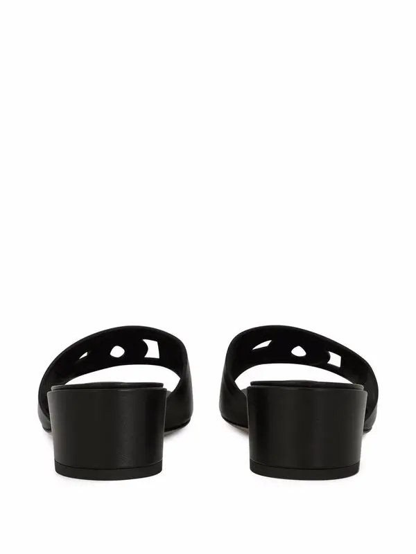 Dolce & Gabbana Logo Embossed Calf Leather Sandals - Black