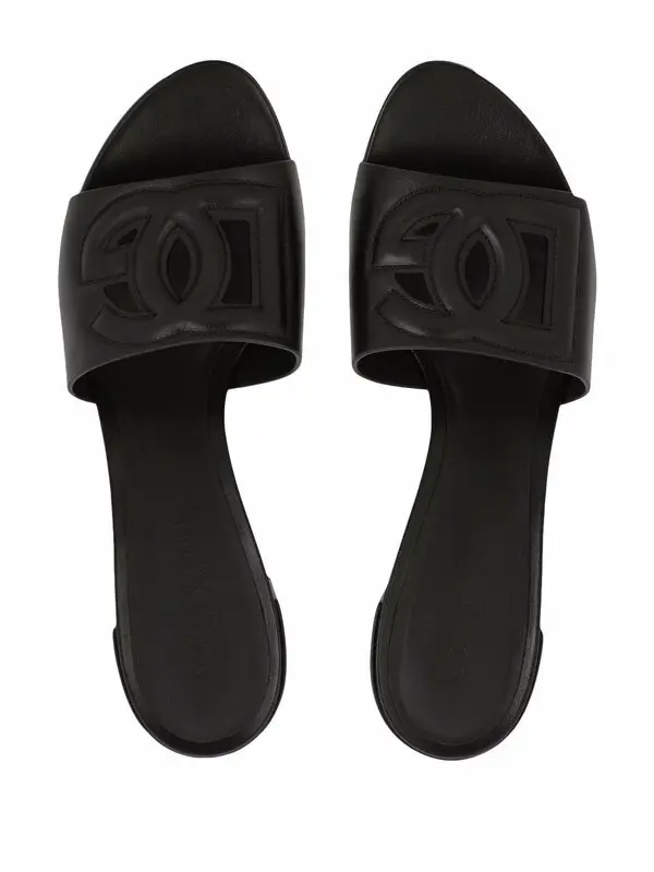Dolce & Gabbana Logo Embossed Calf Leather Sandals - Black