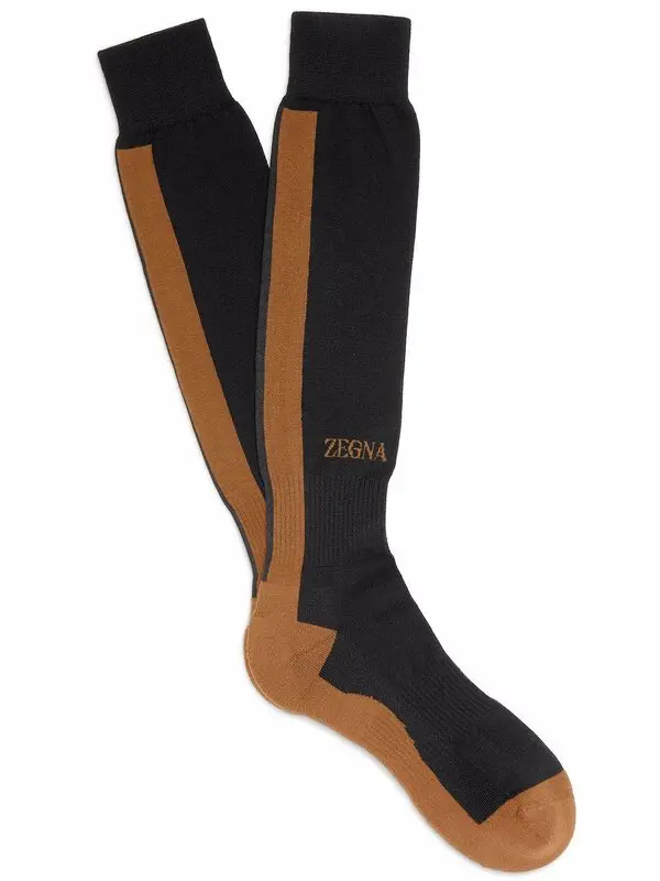 Zegna Intarsia-logo Techmerino™ Wool Socks - Black