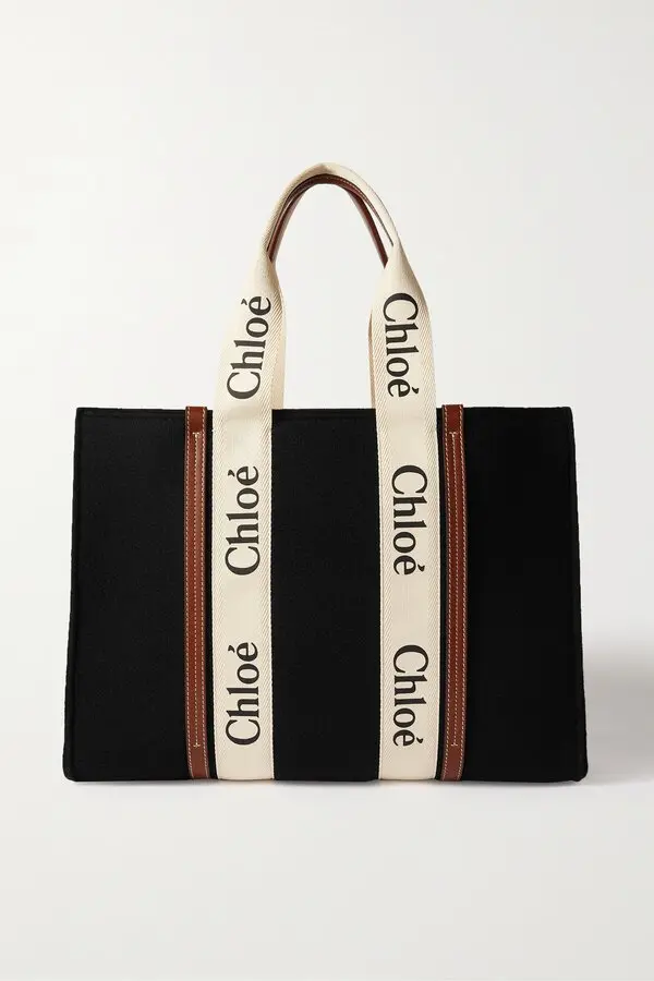 Chloé Woody Large Leather-trimmed Wool-felt Tote