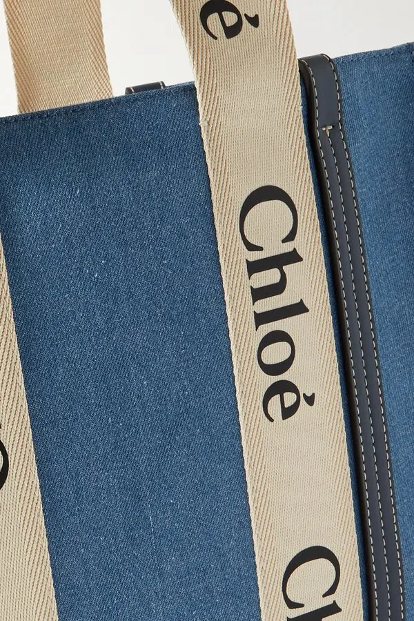 Chloé Woody Medium Leather-trimmed Denim Tote