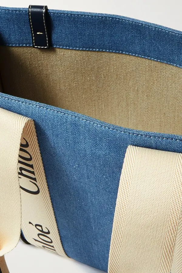 Chloé Woody Medium Leather-trimmed Denim Tote