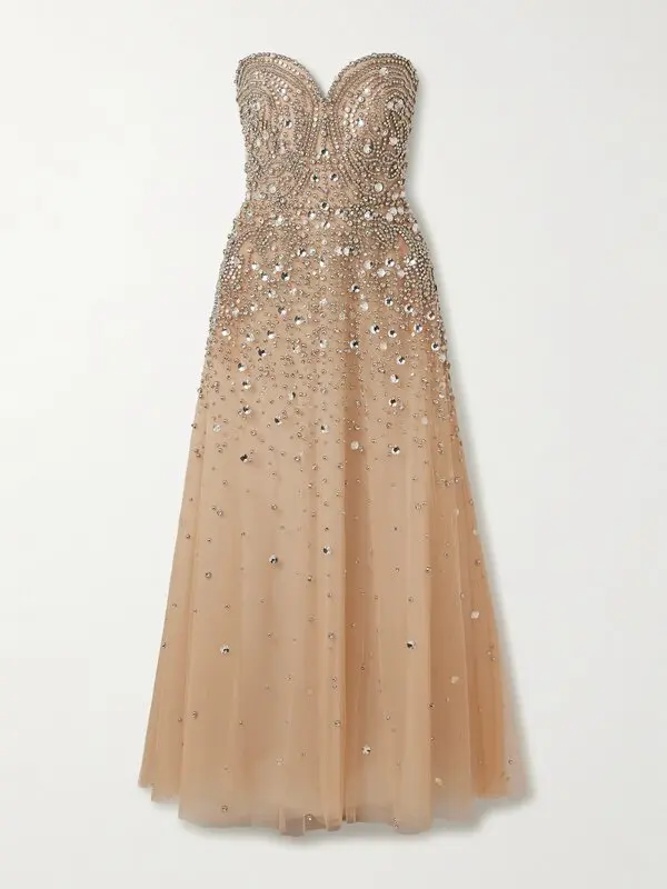 Elie Saab Embellished Tulle Gown - Gold