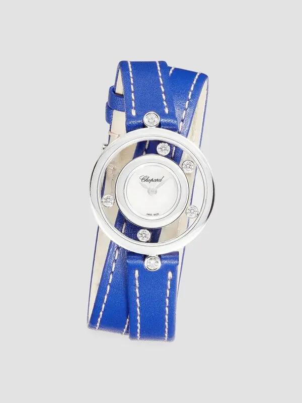 Chopard Happy Diamonds Icons 18k White Gold, Diamond, & Leather Wrap-strap Watch - Blue