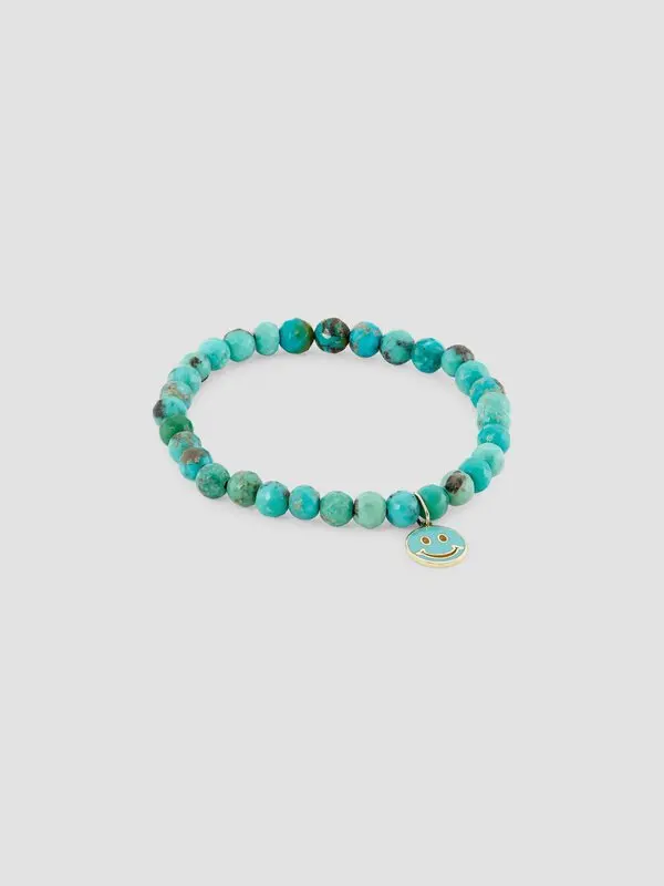 SYDNEY EVAN 14k Yellow Gold & Enamel Happy-face Charm Bracelet - Turquoise