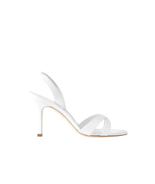 Manolo Blahnik Callasli 90 Leather Slingback Sandals - White