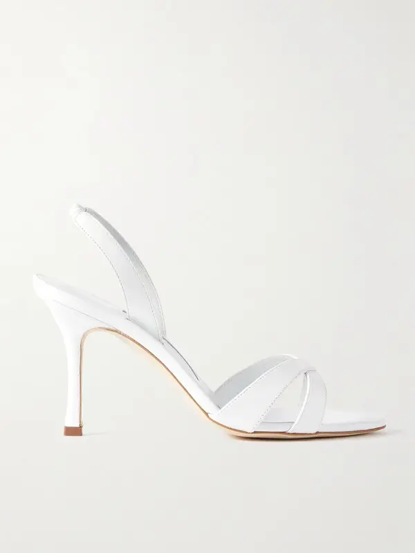 Manolo Blahnik Callasli 90 Leather Slingback Sandals - White
