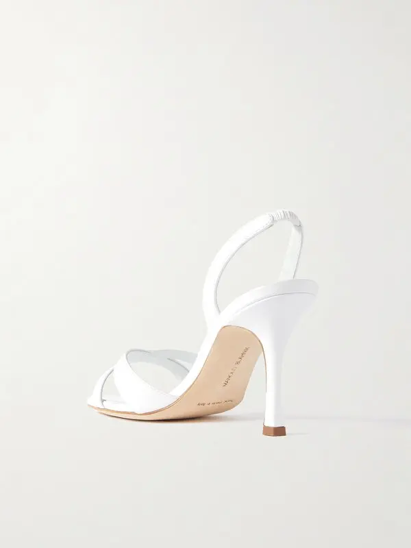 Manolo Blahnik Callasli 90 Leather Slingback Sandals - White