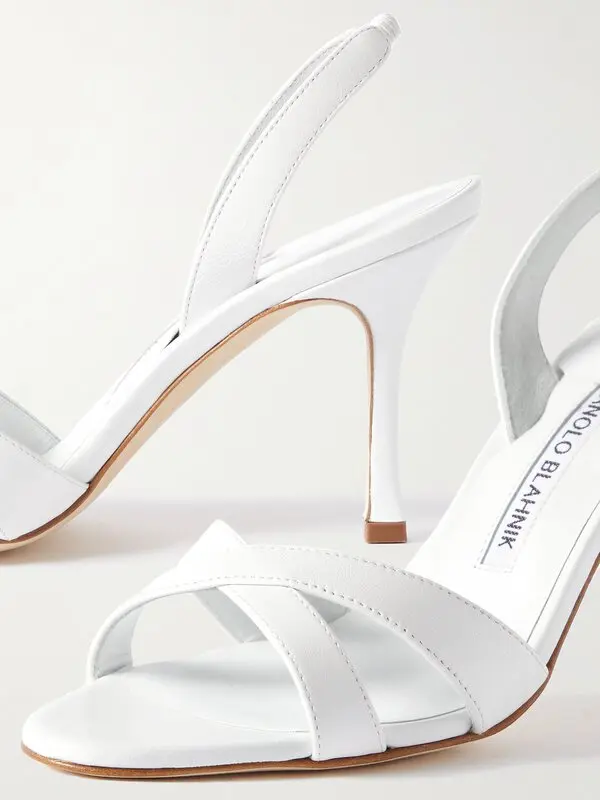 Manolo Blahnik Callasli 90 Leather Slingback Sandals - White