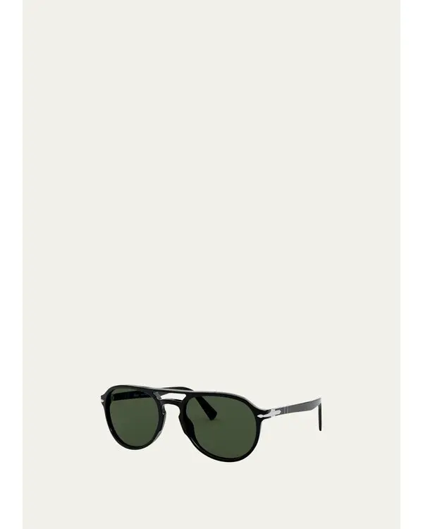 Persol 55mm Double-bridge Acetate Aviator Sunglasses - Black