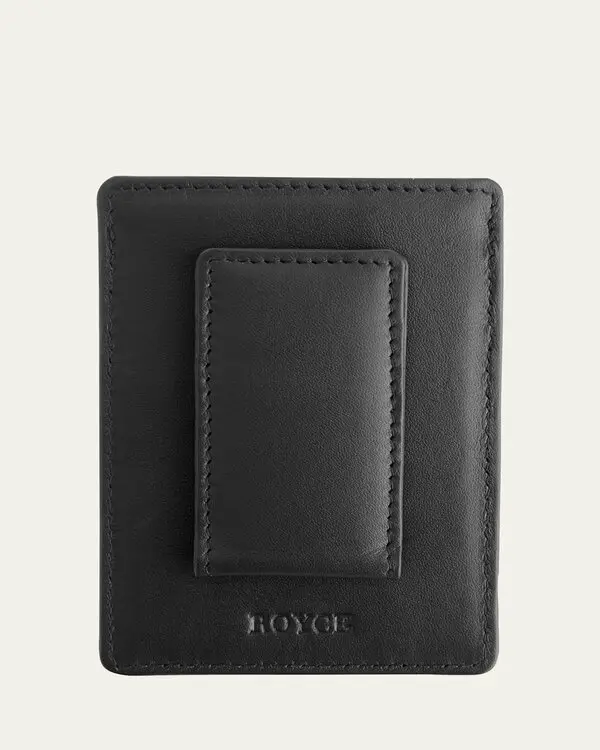 ROYCE NEW YORK Monogrammed Leather Magnetic Money Clip Wallet, Personalized - Black