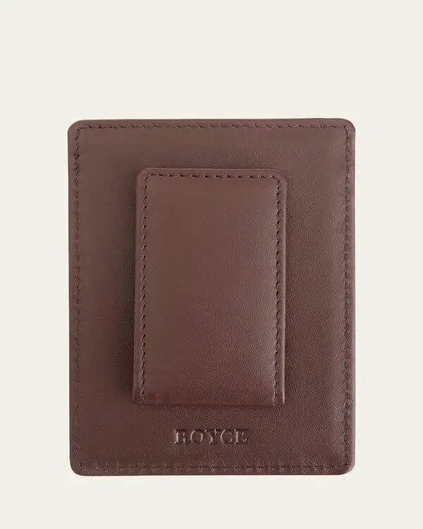 ROYCE NEW YORK Monogrammed Leather Magnetic Money Clip Wallet, Personalized - Brown