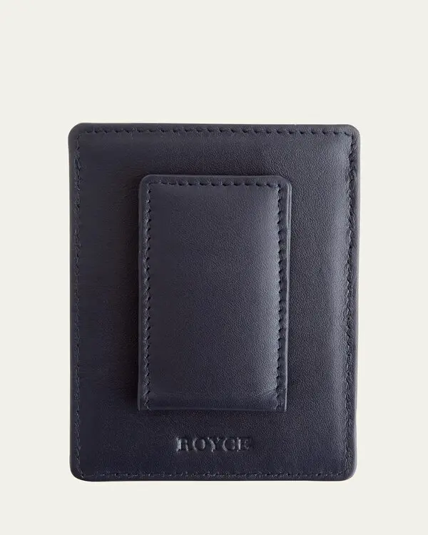 ROYCE NEW YORK Monogrammed Leather Magnetic Money Clip Wallet, Personalized - Navy Blue