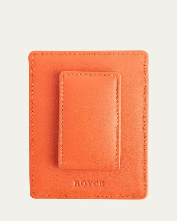 ROYCE NEW YORK Monogrammed Leather Magnetic Money Clip Wallet, Personalized - Orange