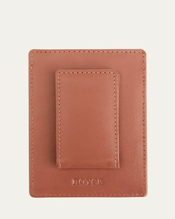 ROYCE NEW YORK Monogrammed Leather Magnetic Money Clip Wallet, Personalized - Tan