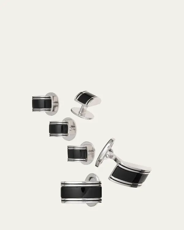 JAN LESLIE Curved Onyx Cufflinks Studs Set