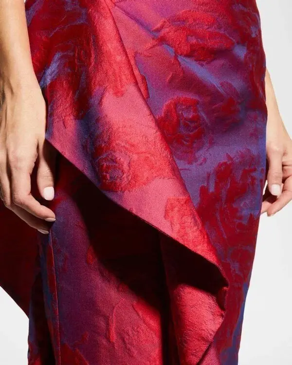 Rickie Freeman For Teri Jon One-shoulder Side-ruffle Gown