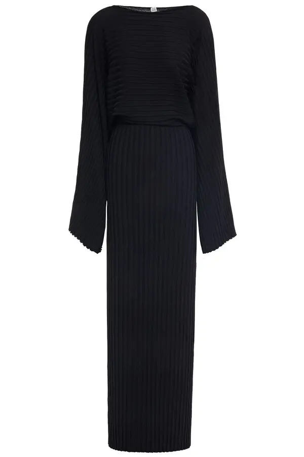 Toteme Maristella Draped Ribbed-Knit Maxi Dress Size In Black - 60% Off |  Editorialist