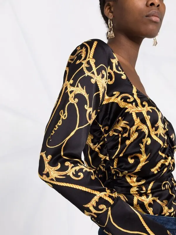 GANNI Ruched-detail Printed Top
