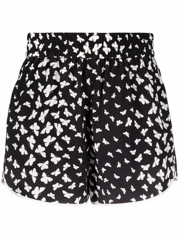 Red Valentino Butterfly-print Silk Shorts