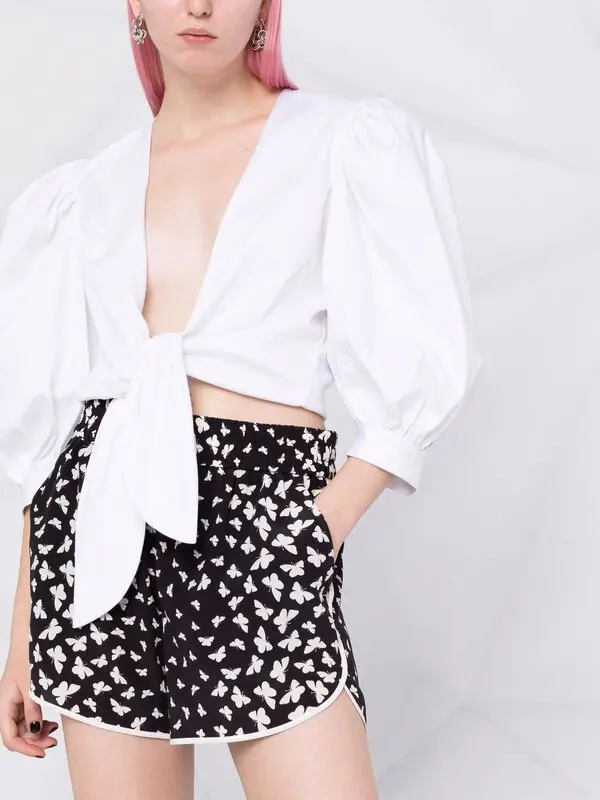 Red Valentino Butterfly-print Silk Shorts
