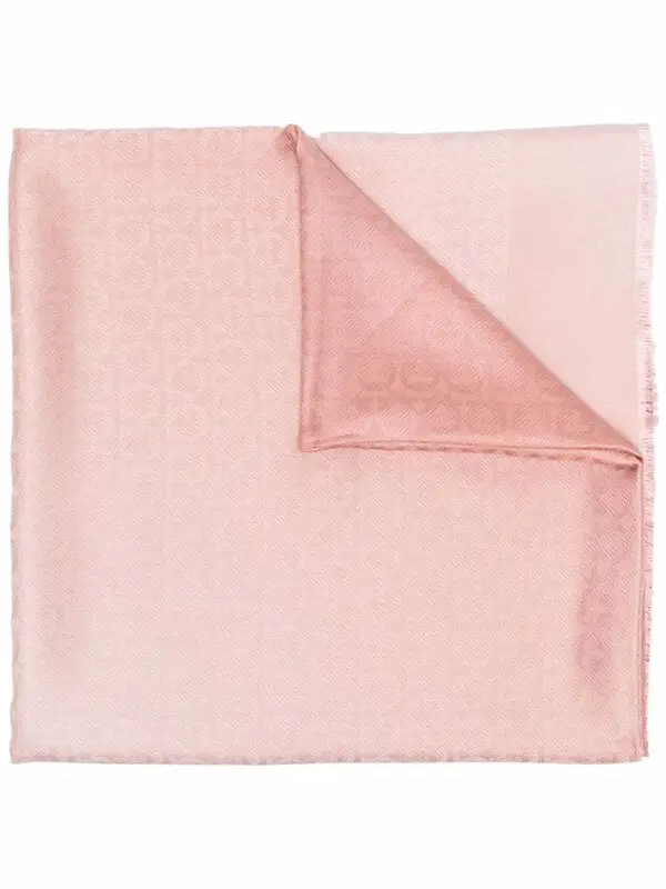 Ferragamo Gancini-Jacquard Wool-Silk Scarf Pink 15% Off