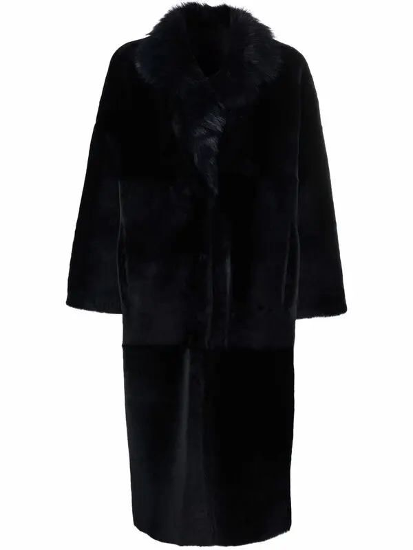 LISKA Single-breasted Shearling Coat - Blue