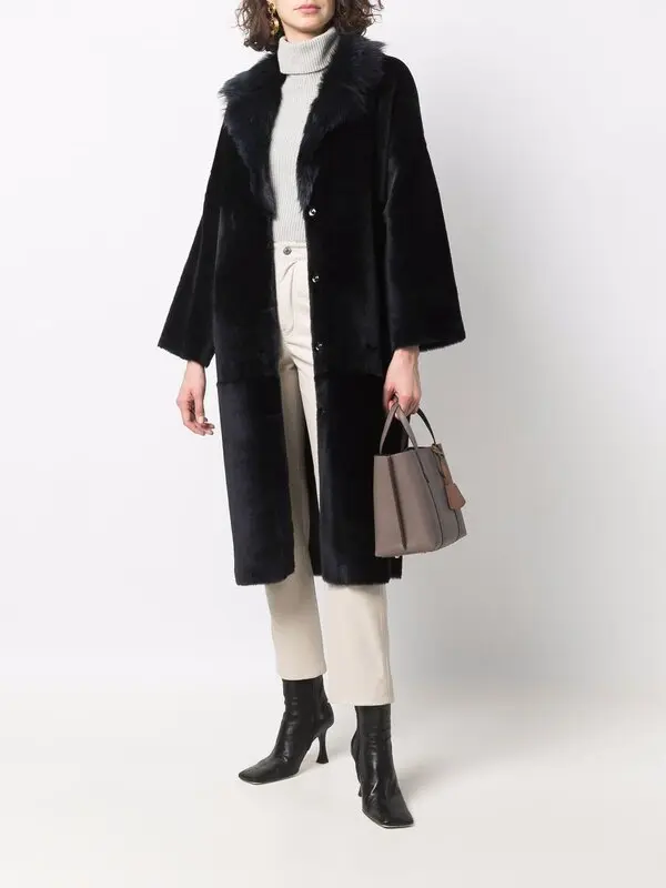 LISKA Single-breasted Shearling Coat - Blue