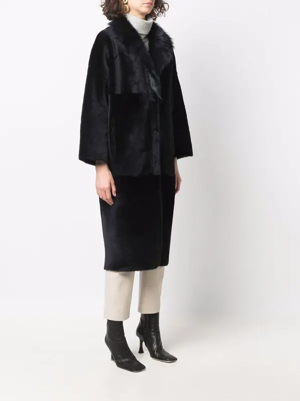 LISKA Single-breasted Shearling Coat - Blue