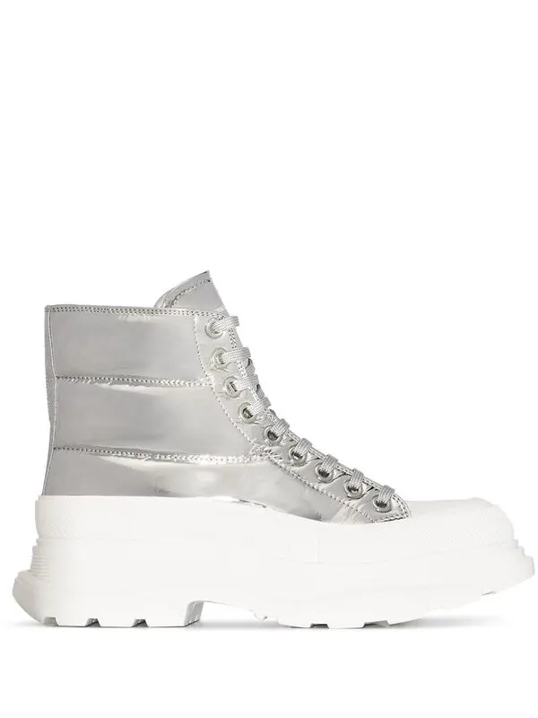 Alexander Mcqueen Metallic Thread Slick Combat Boots In  display picture 2