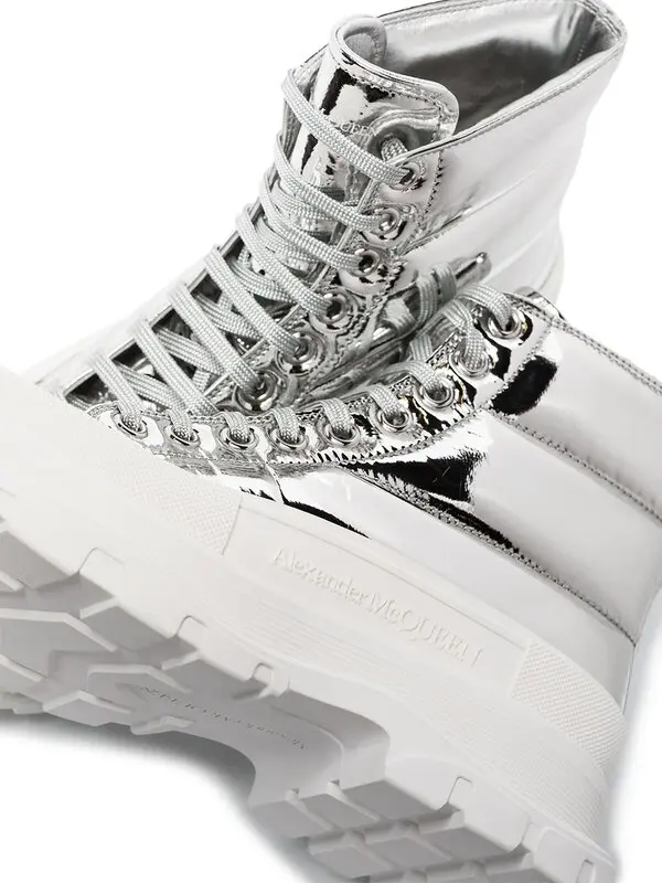 Alexander Mcqueen Metallic Thread Slick Combat Boots In  display picture 1